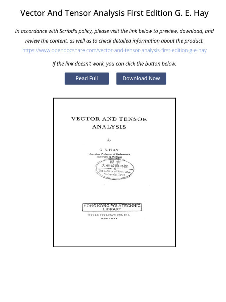 Vector and Tensor Analysis First Edition G. E. Hay | PDF | Tensor ...