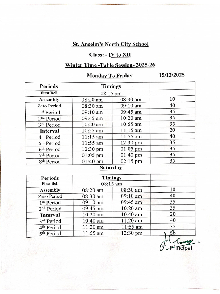 Winter School Timing Classes IV To XII 13122025 | PDF