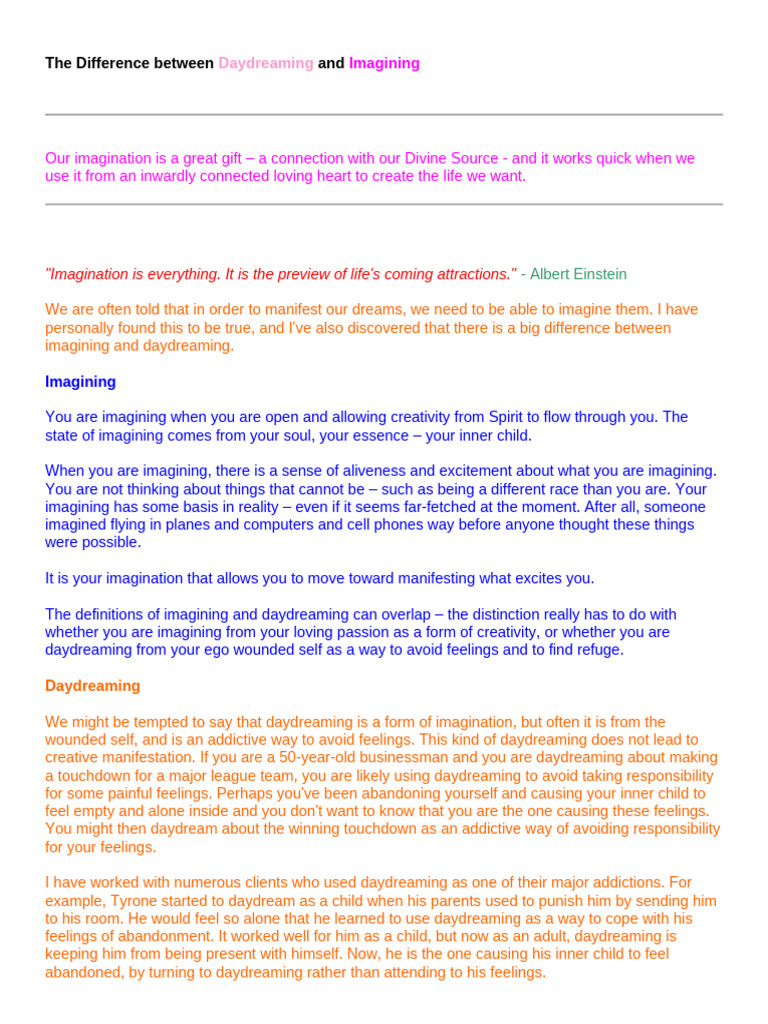 Daydreaming vs. Imagining Explained | PDF | Mind | Law Of Attraction ...
