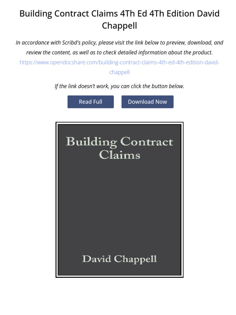 Building Contract Claims 4th Ed 4th Edition David Chappell Ready to ...