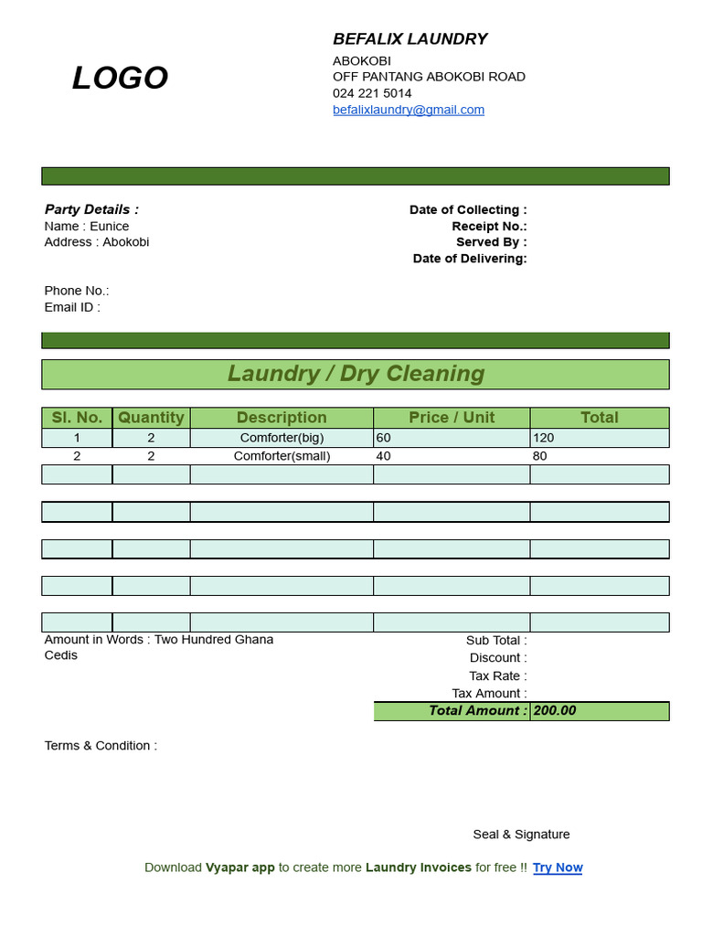 Laundry Bill Format 02 | PDF