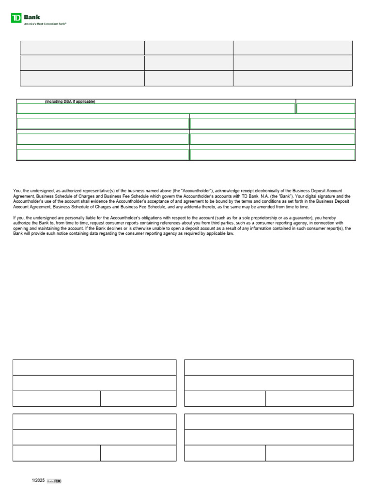 TD Bank Digital Signature Card Form | PDF | Banks | Internal Revenue ...
