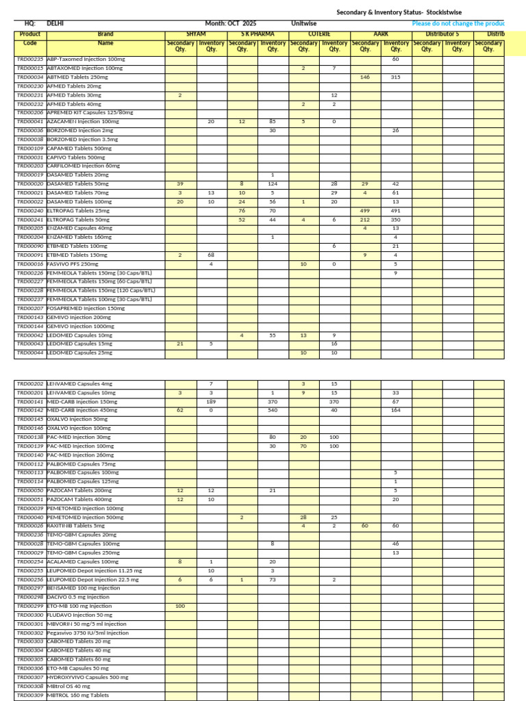 Format OCT25 - Secondary and Inventory Status - MANOJ GAUTAM-2 | PDF ...