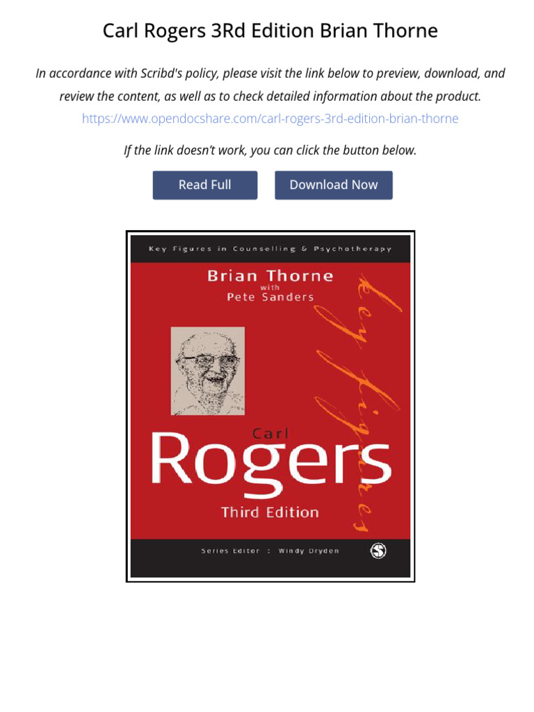 Carl Rogers 3rd Edition Brian Thorne | PDF | Psychotherapy