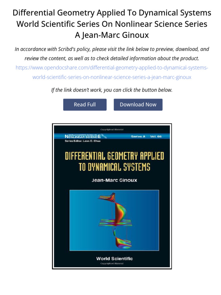 Differential Geometry Applied to Dynamical Systems World Scientific ...