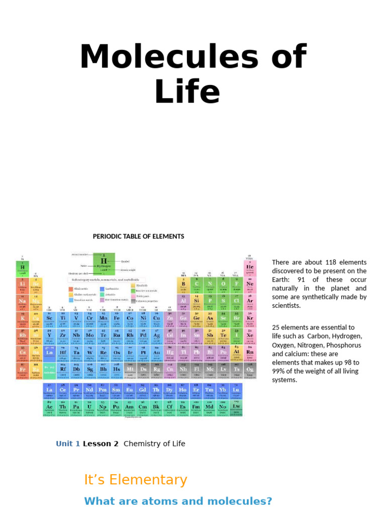 Essential Molecules for Life Explained | PDF | Biochemistry | Chemistry