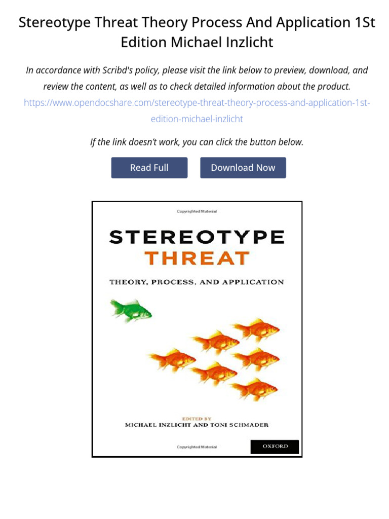 Stereotype Threat Theory Process and Application 1st Edition Michael ...