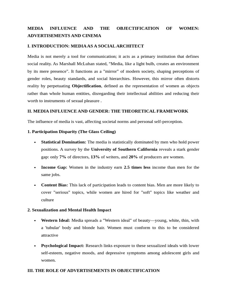 Media's Role in Women's Objectification | PDF | Beauty | Gender