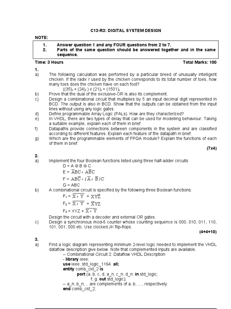 Digital System Design Questions Download Free Pdf Vhdl Digital