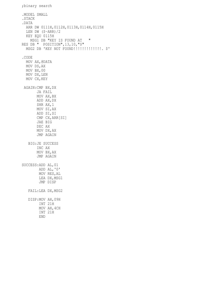 Program Binary Search (MASM) | PDF | Teaching Mathematics