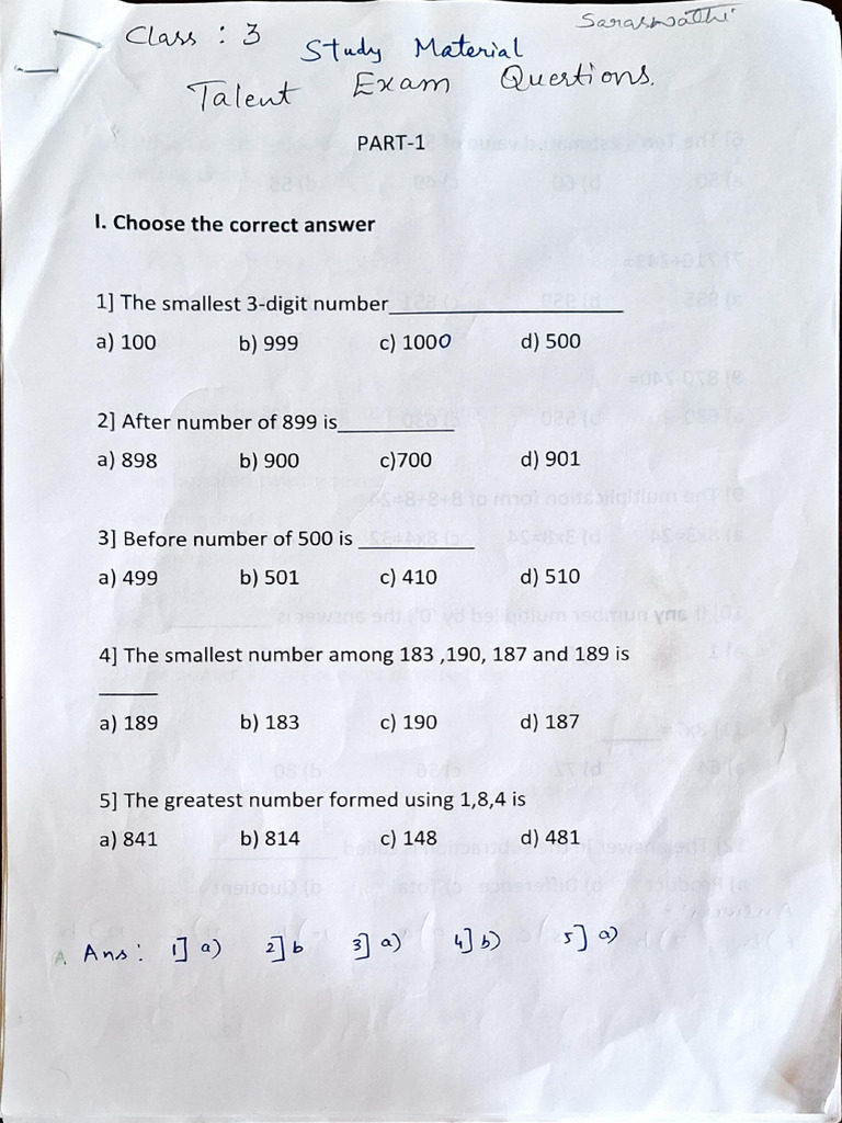 Class 3 Maths Study Material | PDF