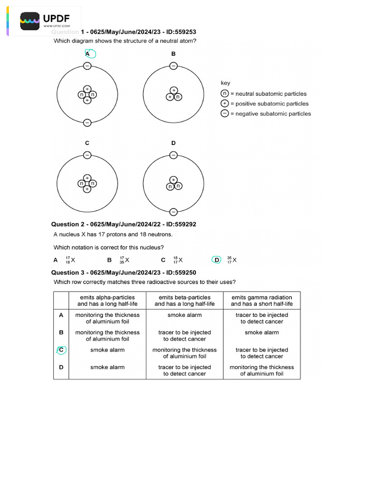 Atoms and Radioactivity SH QP - 20251 | PDF