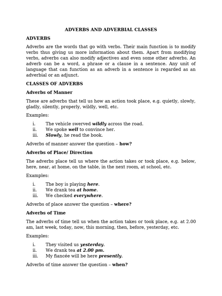 Understanding Adverbs and Their Types | PDF | Adverb | Linguistic Typology