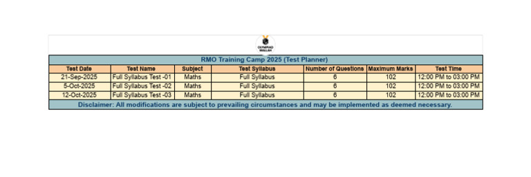 RMO 2025 Training Camp Schedule | PDF