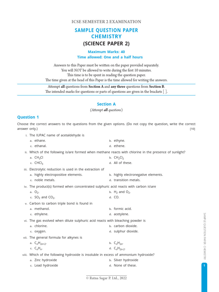 Chemistry Sample Question Paper | PDF | Oxide | Ammonia
