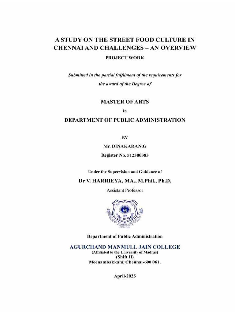 A STUDY ON THE STREET FOOD in Chennai | PDF