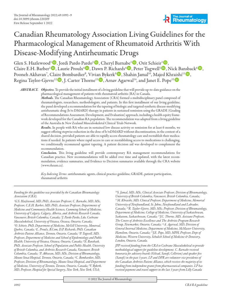 Canadian RA Pharmacological Guidelines | PDF | Rheumatoid Arthritis ...