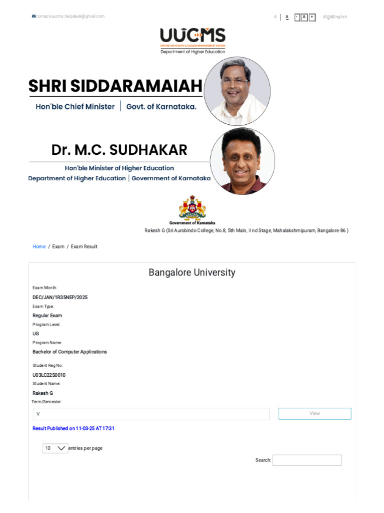 BCA Exam Results for Rakesh G | PDF | Information Technology Management ...