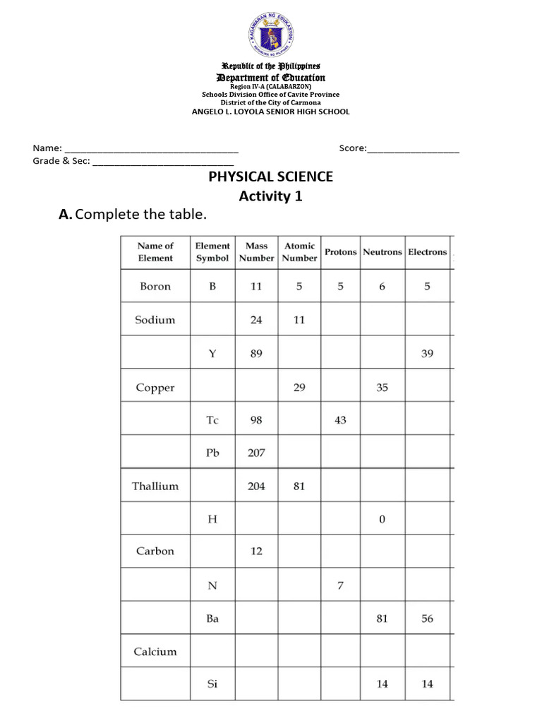 Physical Science Activity for Students | PDF