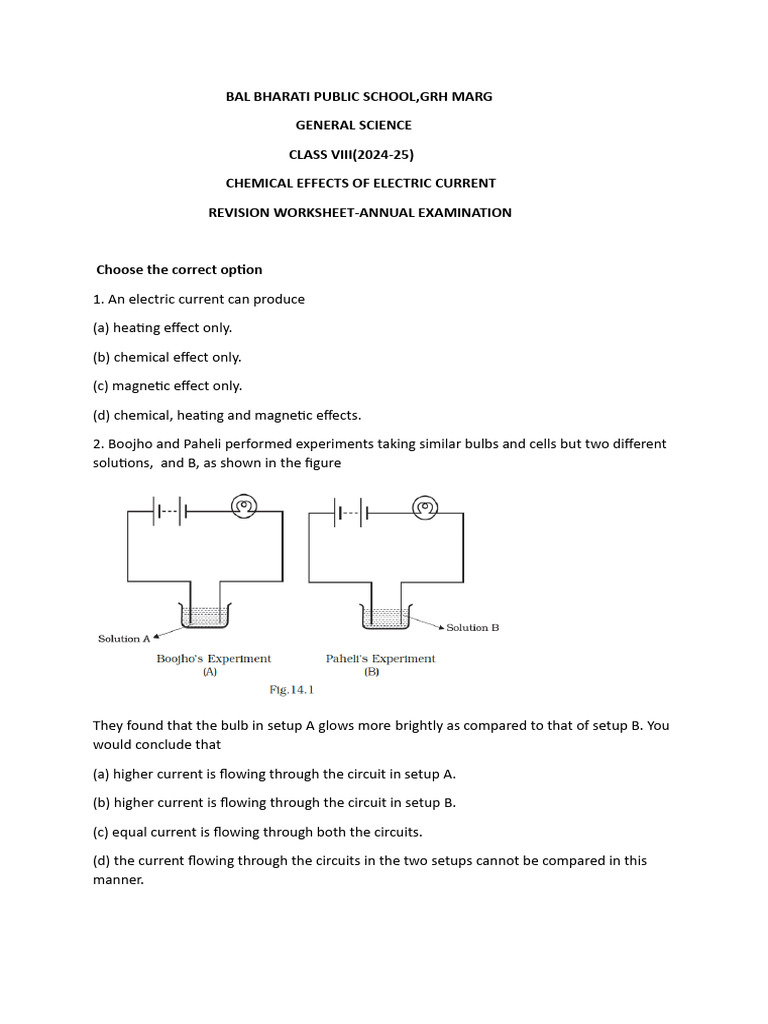 Class VIII Science: Electric Current Effects | PDF | Electric Current ...