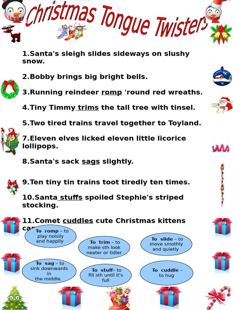 Christmas Tongue Twisters Pronunciation Exercises Phonics 15187 | PDF