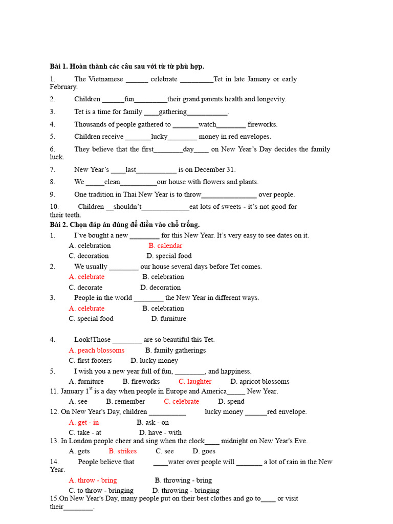 Vietnamese New Year Language Exercises | PDF