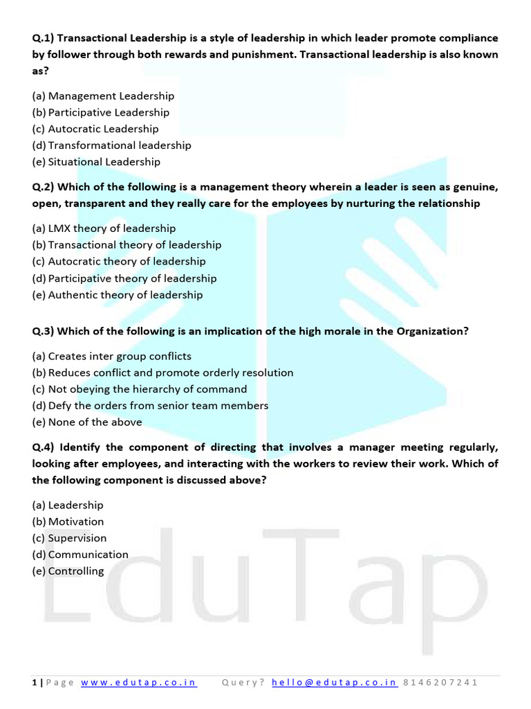 Management and Accounts Questions | PDF | Leadership | Dividend