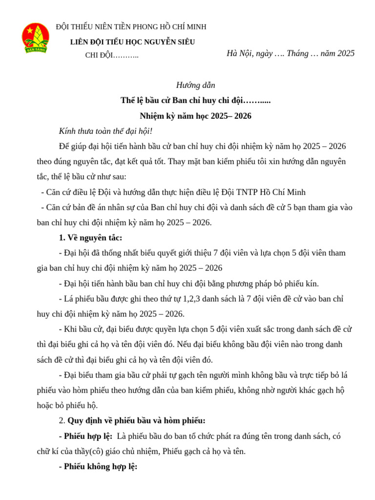 04.huong Dan Kiem Phieu Cap Chi Doi 2025 - 2026 | PDF