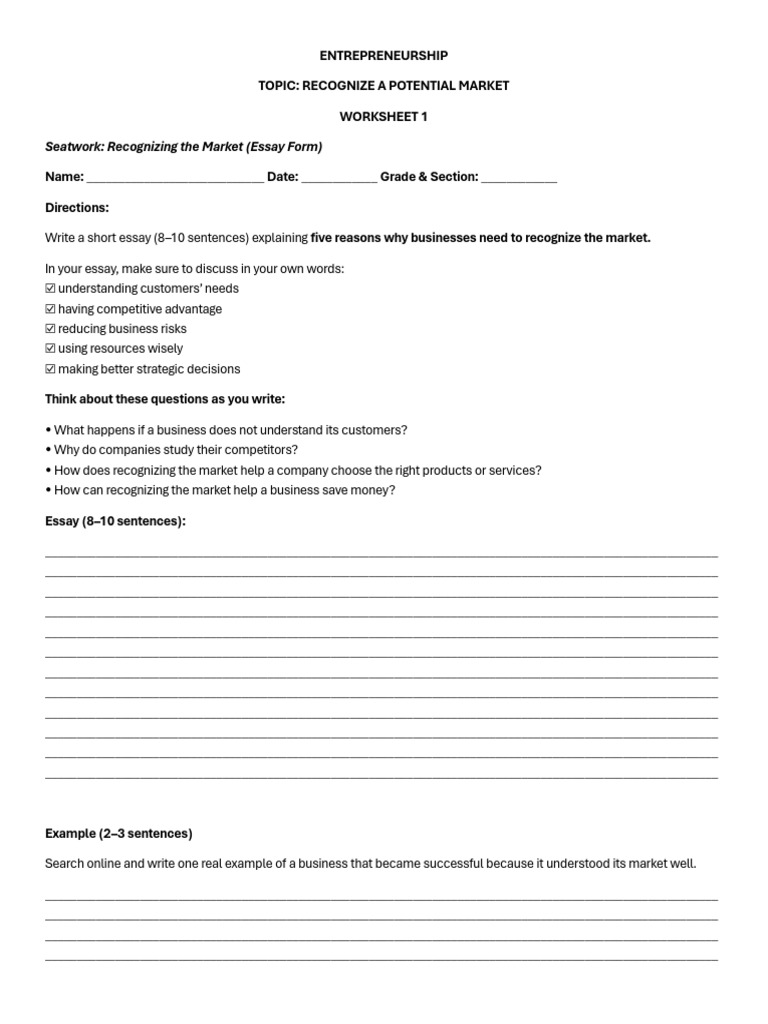 Recognize A Potential Market Activity | PDF | Entrepreneurship ...