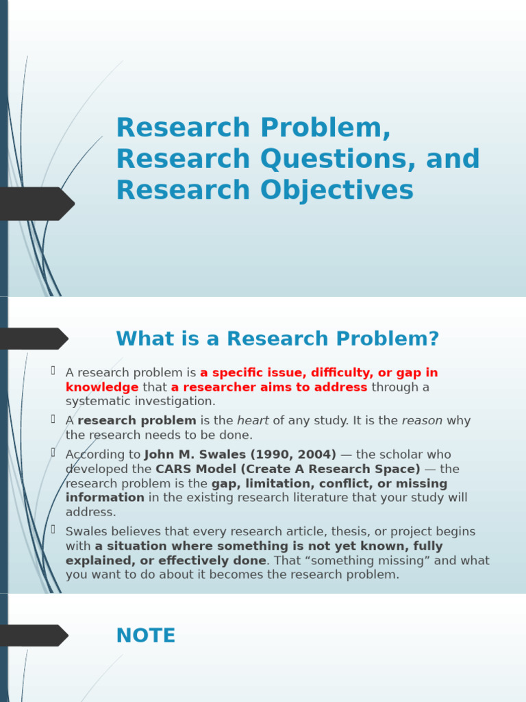 Lecture 4-The Research Problem, Questions, and Objectives | PDF ...