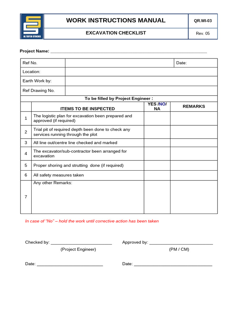QR - Wi 03 Excavation Checklist | PDF