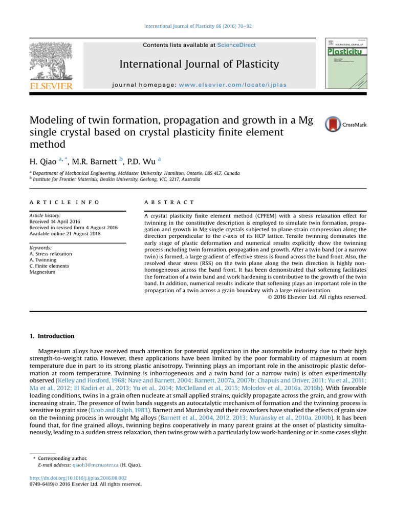 Modeling of Twin Formation, Propagation and Growth in A MG Single ...