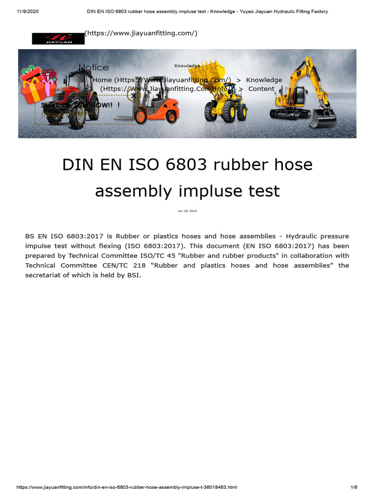 DIN en ISO 6803 Rubber Hose Assembly Impluse Test - Knowledge - Yuyao ...