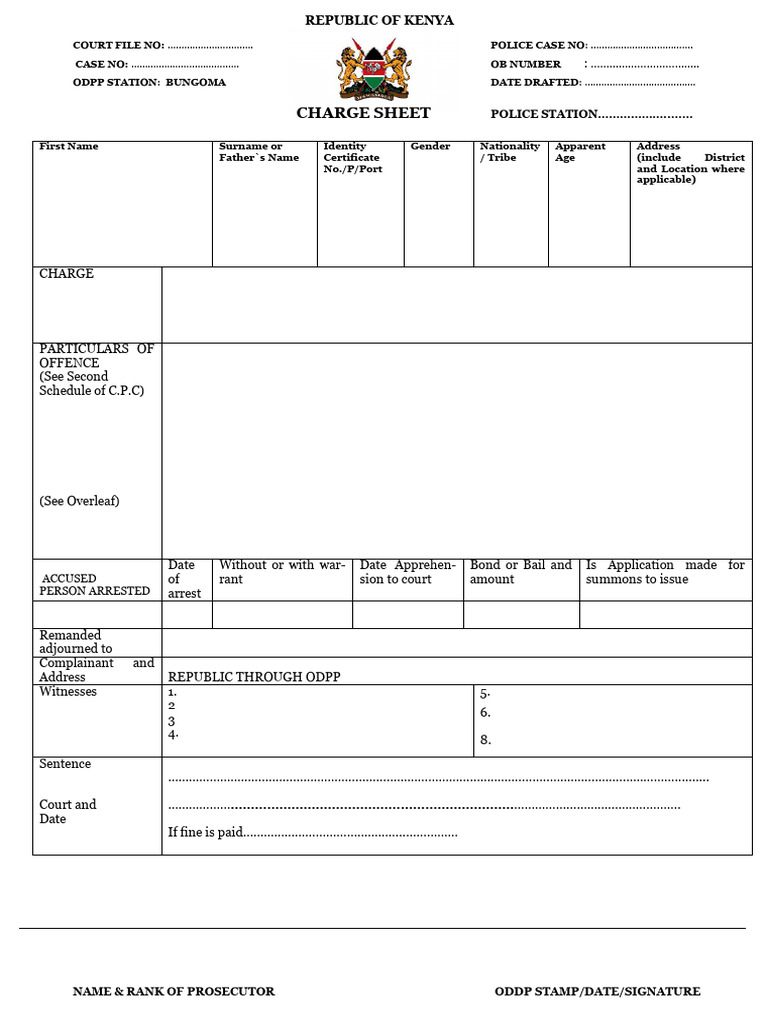 Kenya Charge Sheet Template | PDF