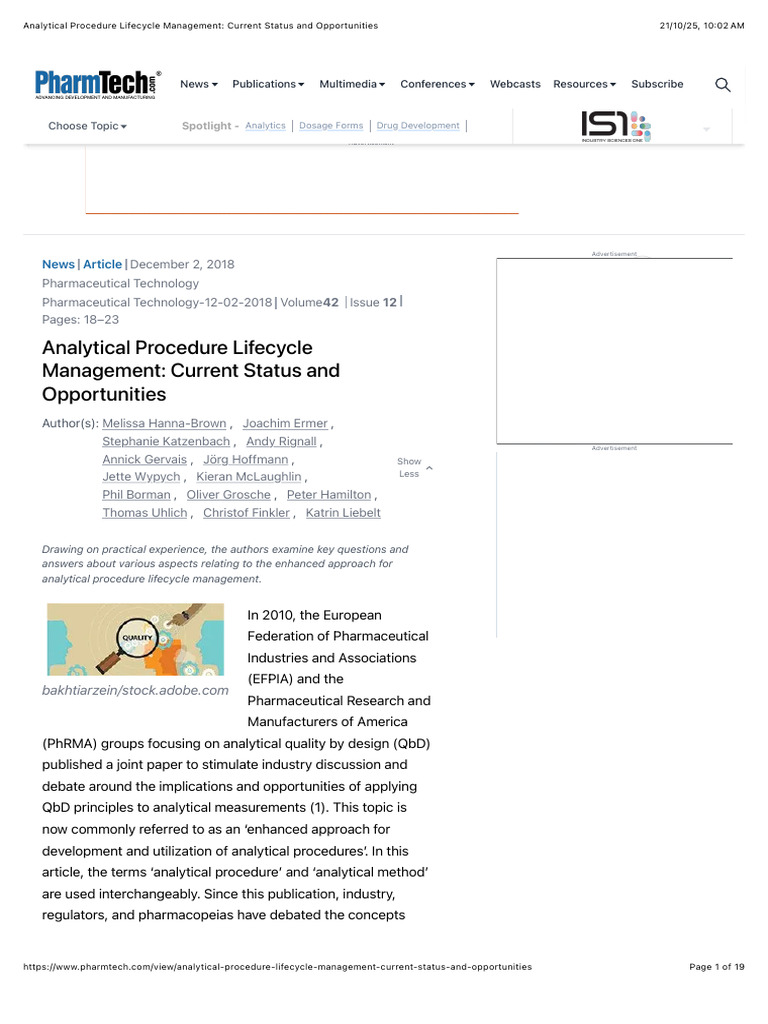 Analytical Procedure Lifecycle Management: Current Status and ...