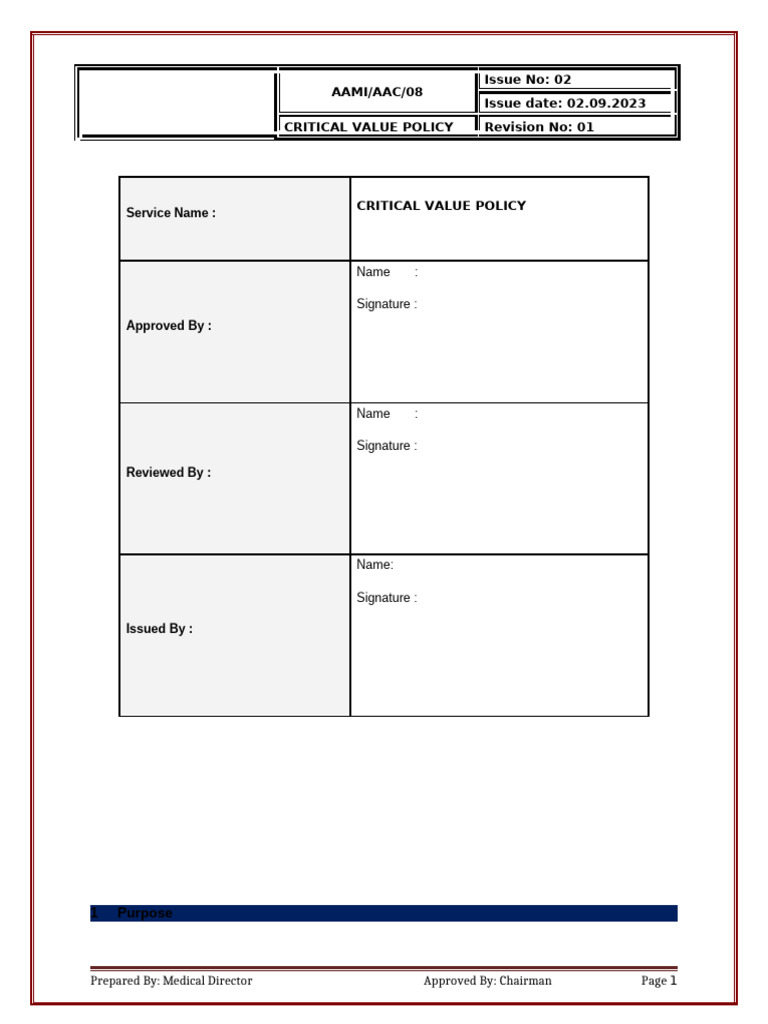 8.critical Value Policy | PDF | Medicine | Diseases And Disorders