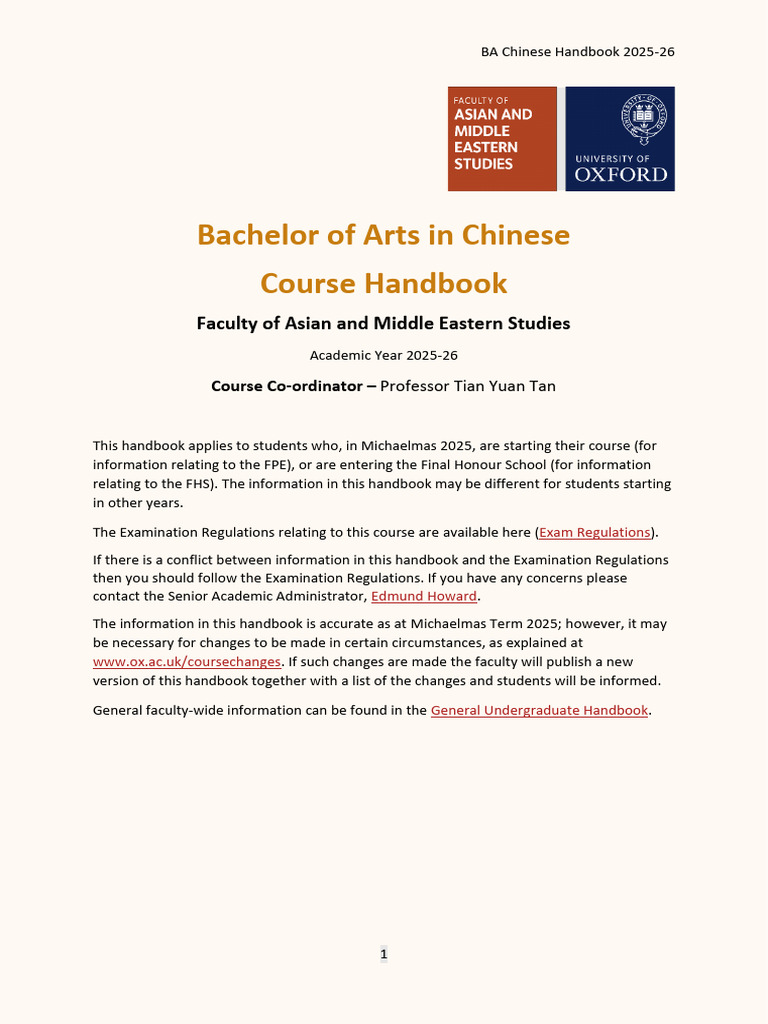 BA Chinese Course Handbook 2025-26 | PDF | Thesis | Chinese Language