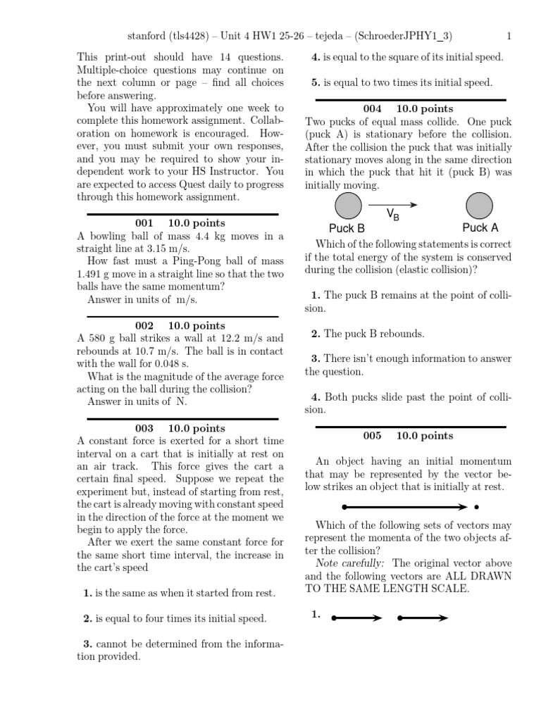 Physics Homework: Momentum & Collisions | PDF | Force | Momentum