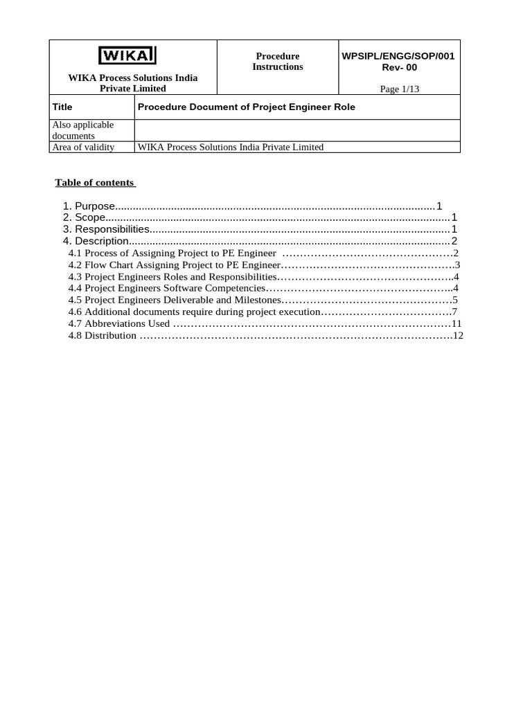 Project Engineer Document Procedure | PDF | Specification (Technical ...
