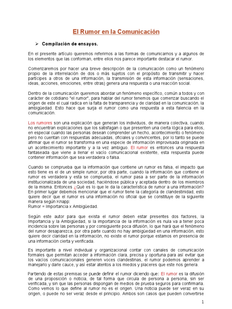 El Rumor en La Comunicacion | PDF | Información | Medios de comunicación)