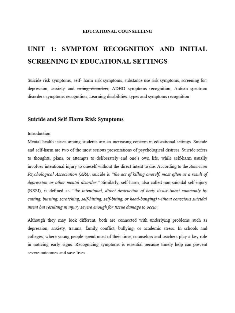 Educational Counselling | PDF | Anxiety | Self Harm