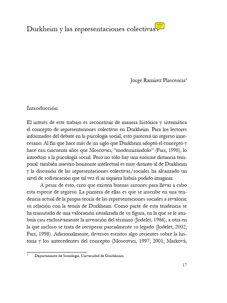 Rami Rez J Durkheim y Las Representacion | PDF | Emile Durkheim ...