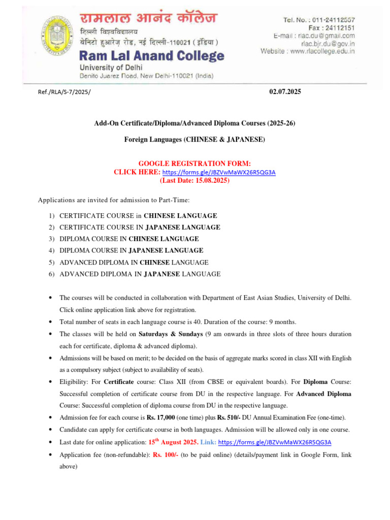 Language Course Website Notice 2025-26 - Compressed | PDF | Educational ...