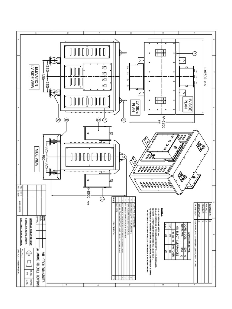 500kva Dry Type - Ga of Trafo.-r0.Dwg PDF | PDF | Electrical Equipment ...