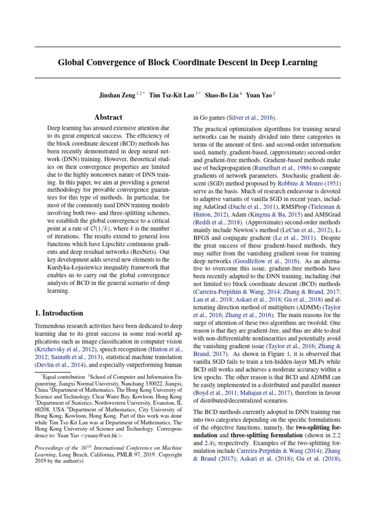 Global Convergence of Block Coordinate Descent in Deep Learning | PDF ...