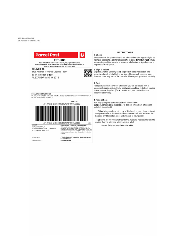 Ua Com Return Label
