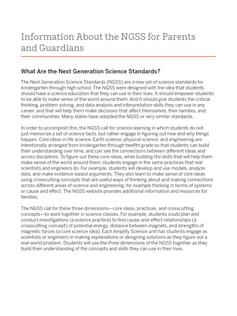 Resource NGSS Information For Parents and Guardians G6-8 | PDF ...