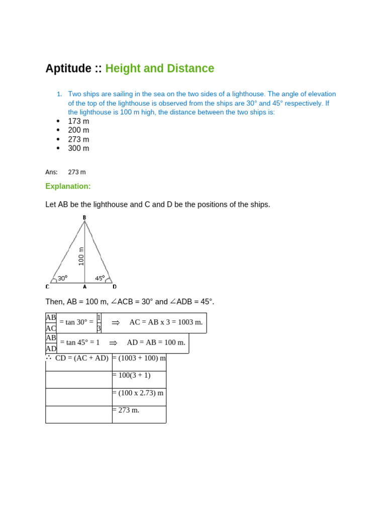 Aptitude - Height and Distance | PDF | Tower