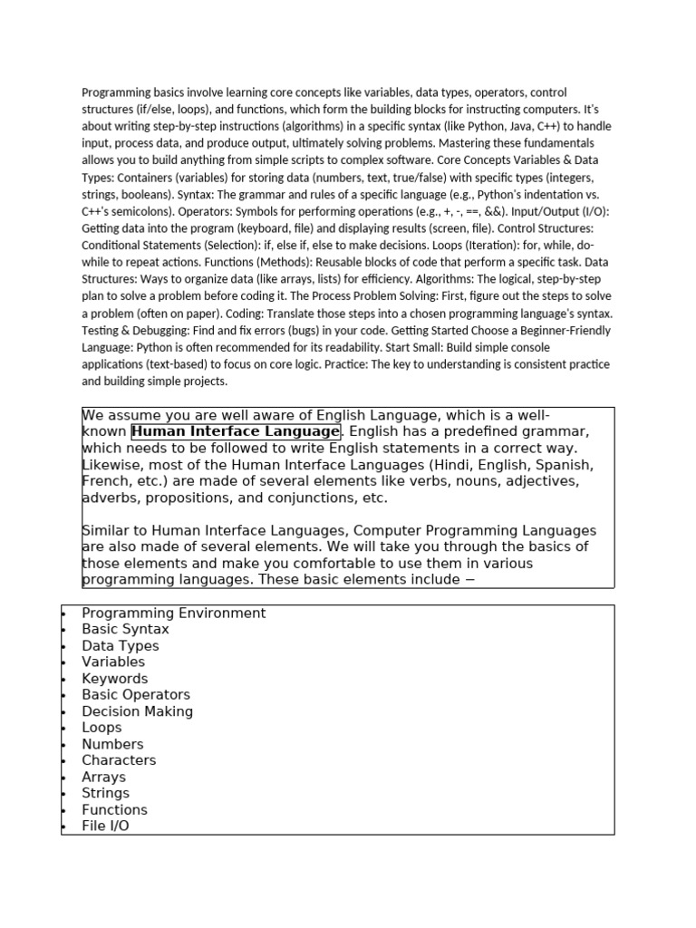 Programming JAVA Languages Basics | PDF | Control Flow | Computer ...