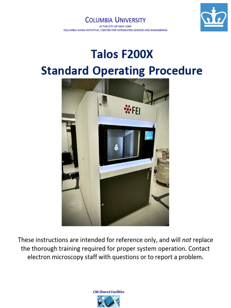 Talos F200X TEM Operating Procedure | PDF | Transmission Electron ...